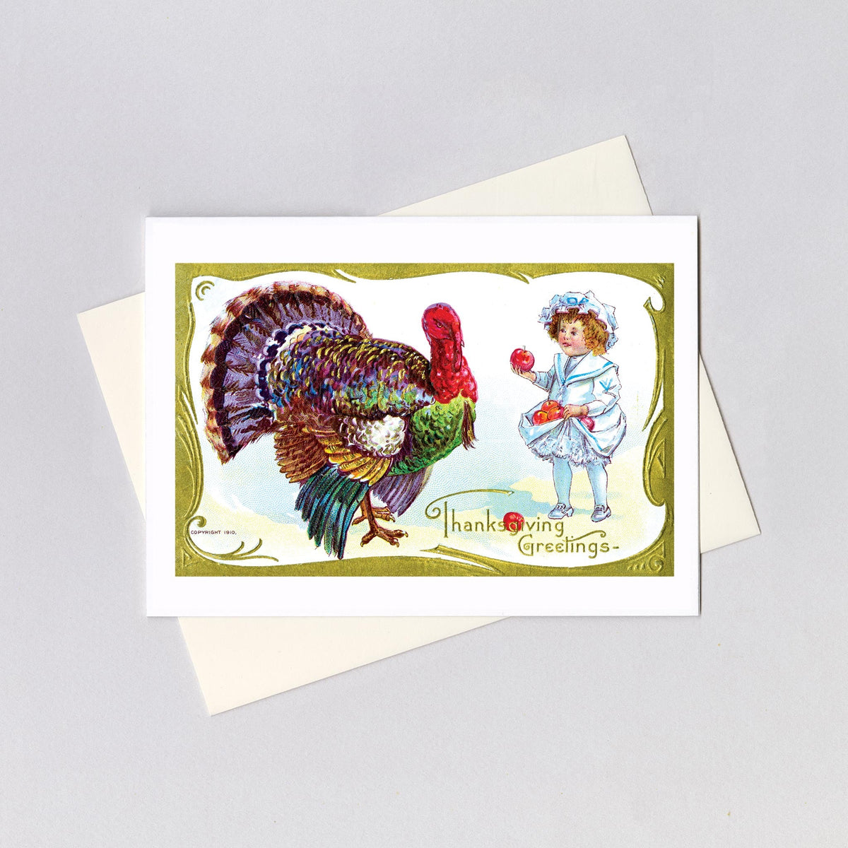 Girl and a Giant Turkey - Thanksgiving Greeting Card – Laughing Elephant